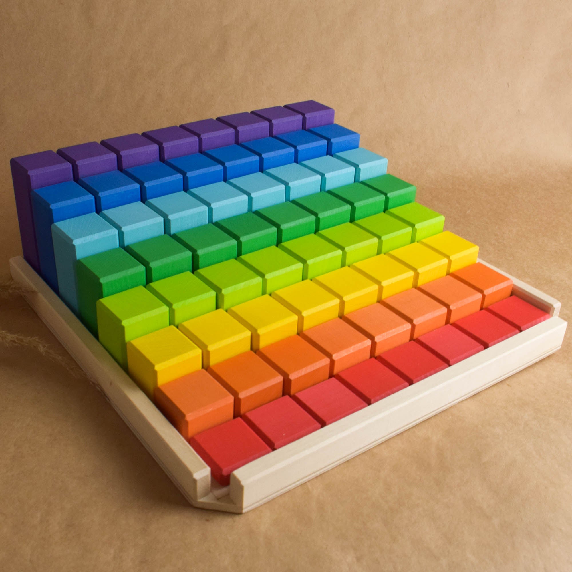 Stepped Counting Blocks Set Colored Wooden Blocks in Storage Tray ...