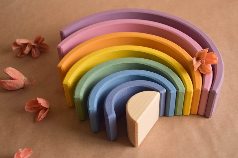 Montessori Rainbow Stacker Toy Pastel, Wooden Baby Girl Toys 2 Years O ...